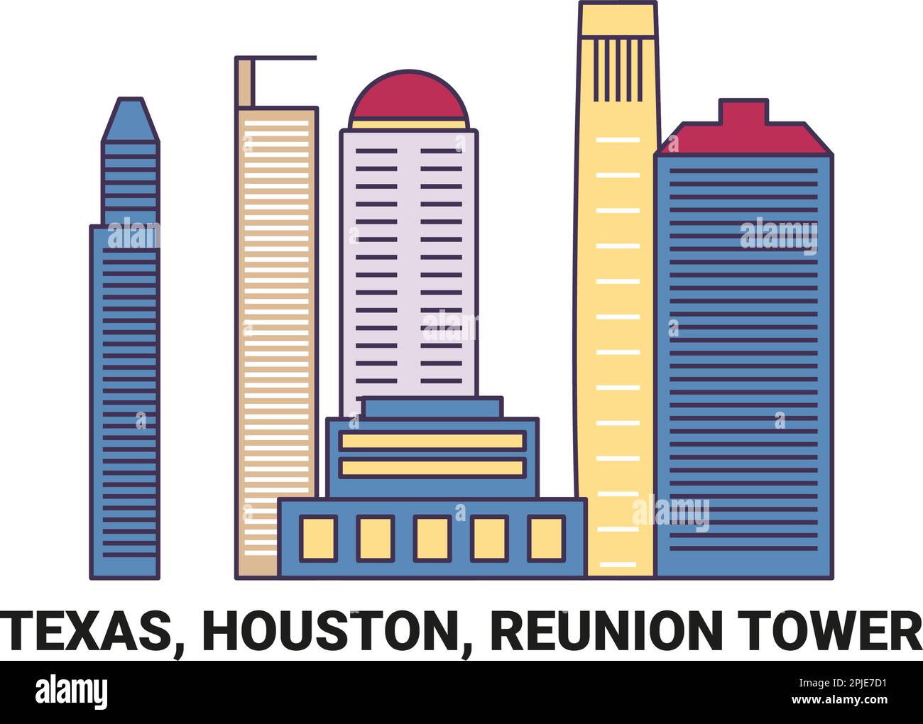 United States, Texas, Houston, Reunion Tower, travel landmark vector ...