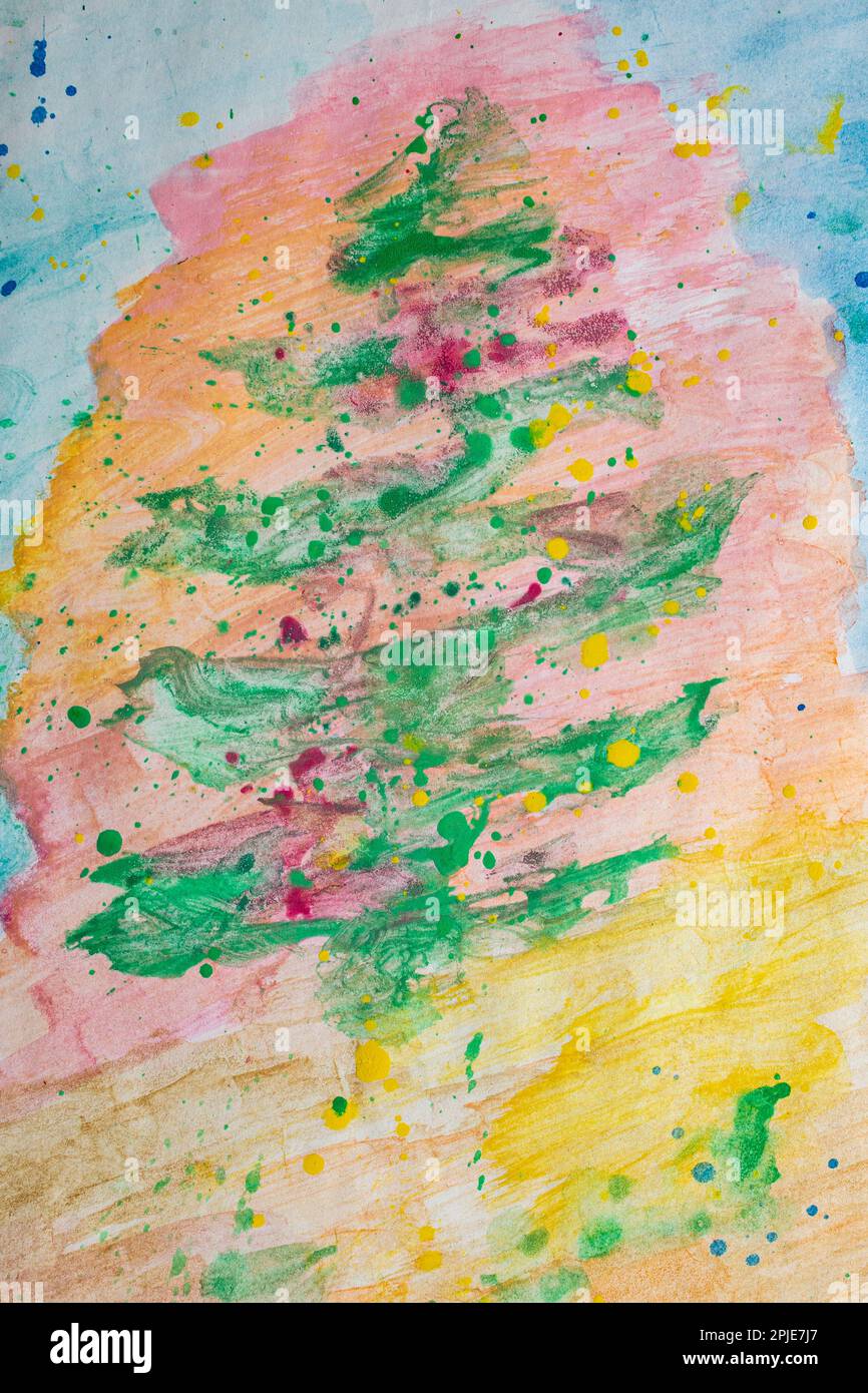 Random splatter with watercolor on paper, looking like a Christmas tree ...