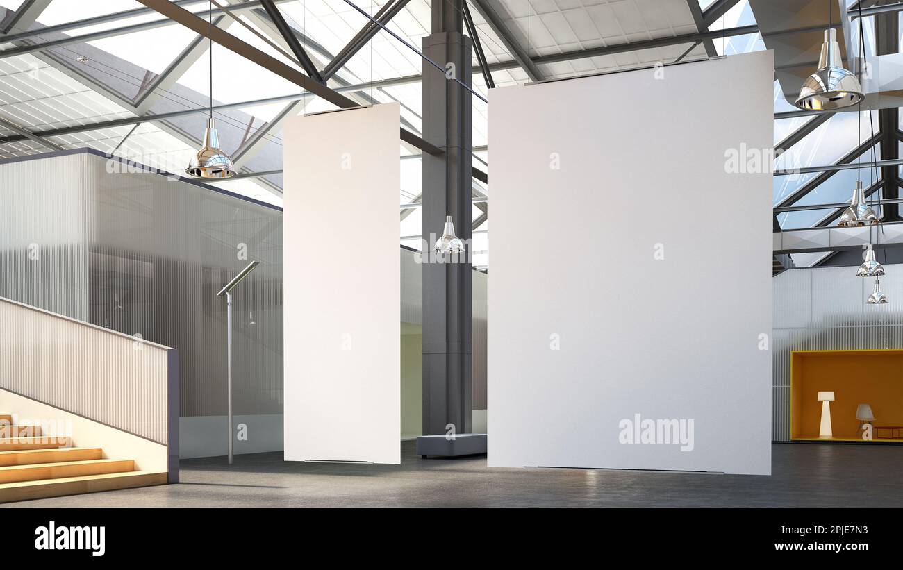 Poster Exhibition Gallery Hall interior 3D Rendering Stock Photo - Alamy