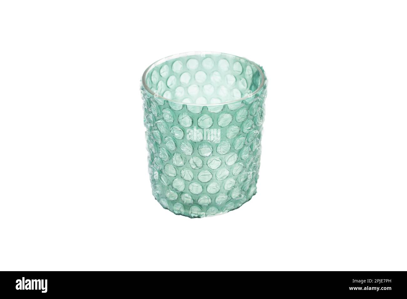 Glass wrapped with bubble wrap isolated on white background, close up ...
