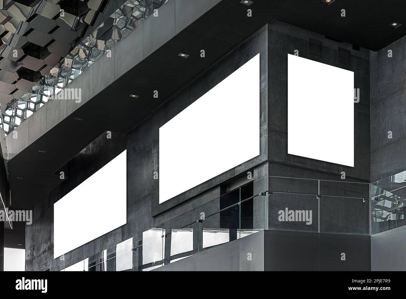 Poster Exhibition Gallery Mockups hall interior 3D Rendering Stock ...