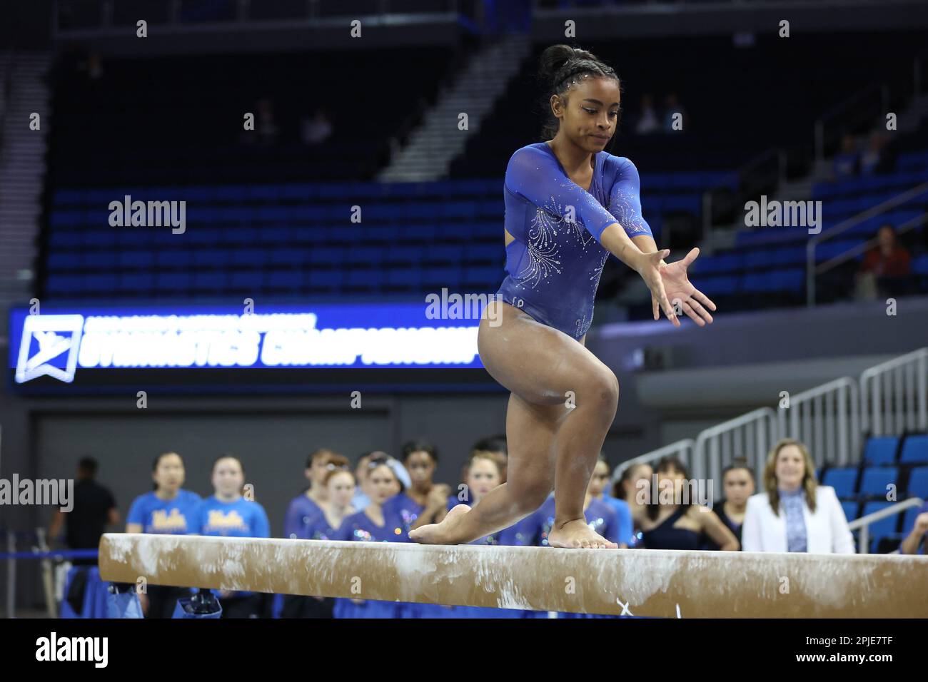 Los Angeles, CA. 1st Apr, 2023. Selena Harris (UCLA) competes on the ...