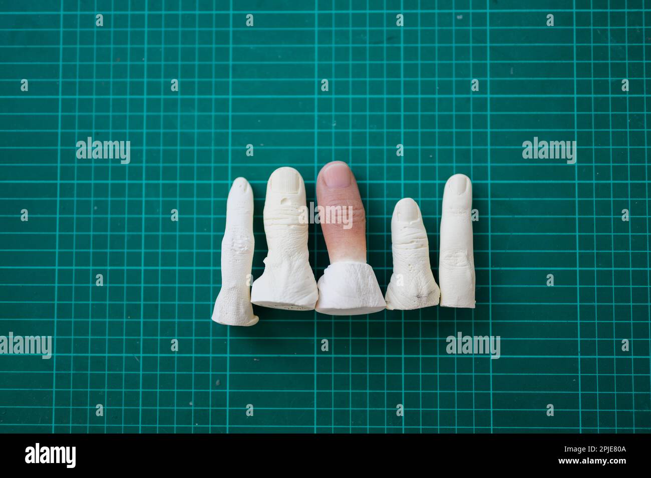 Parts of artificial silicone fingers prosthetic in prosthetic workshop ...