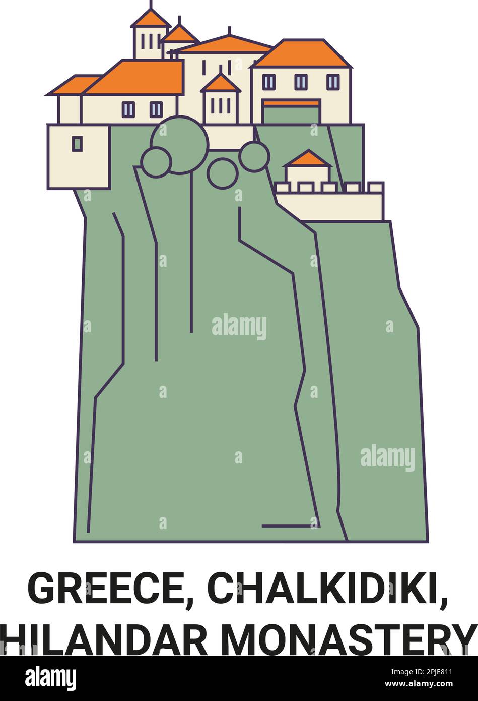 Greece, Chalkidiki, Hilandar Monastery travel landmark vector ...