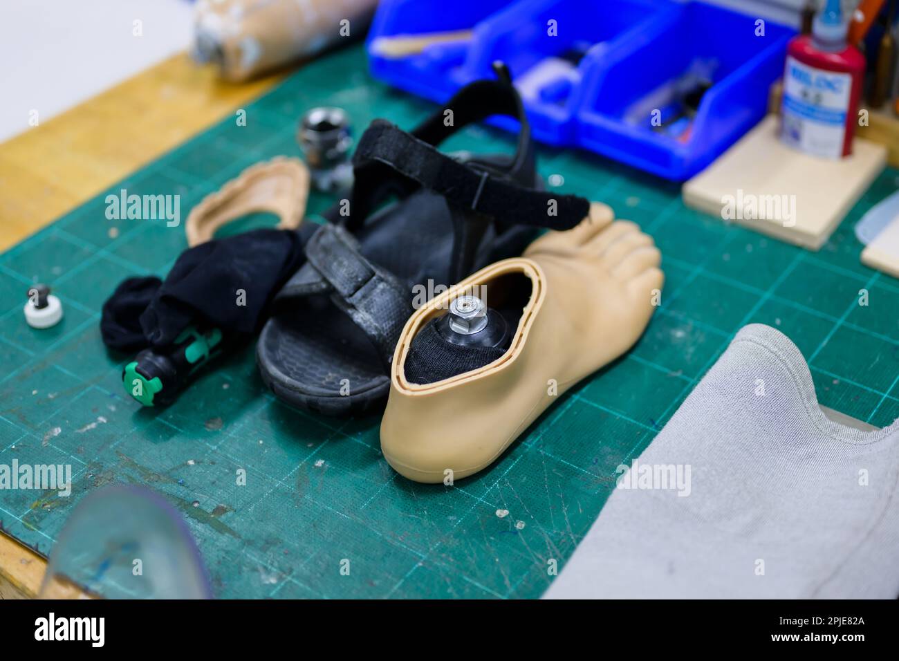 Silicon or plaster casts with tools in prosthetic production factory ...