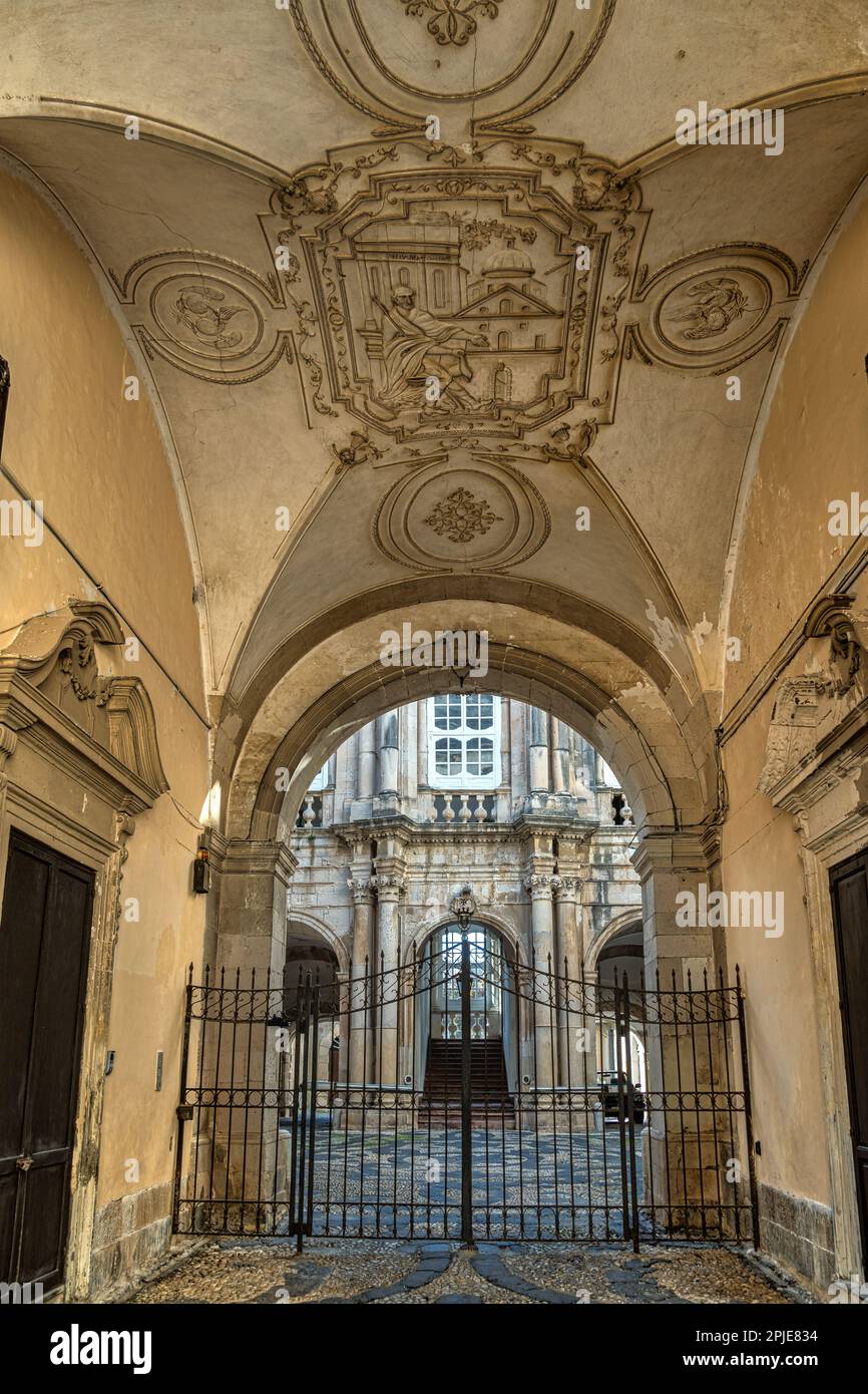 Central staircase of the internal courtyard of the historic building of ...