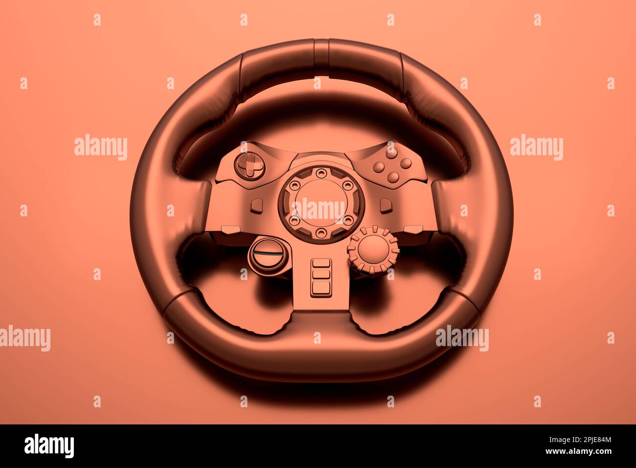 Realistic leather steering wheel with copper chrome texture on dark ...