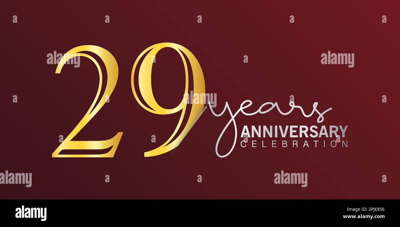 29th anniversary celebration logotype number gold color with red color ...