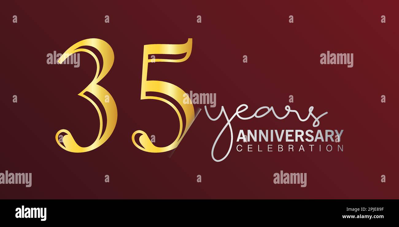 35th anniversary celebration logotype number gold color with red color ...