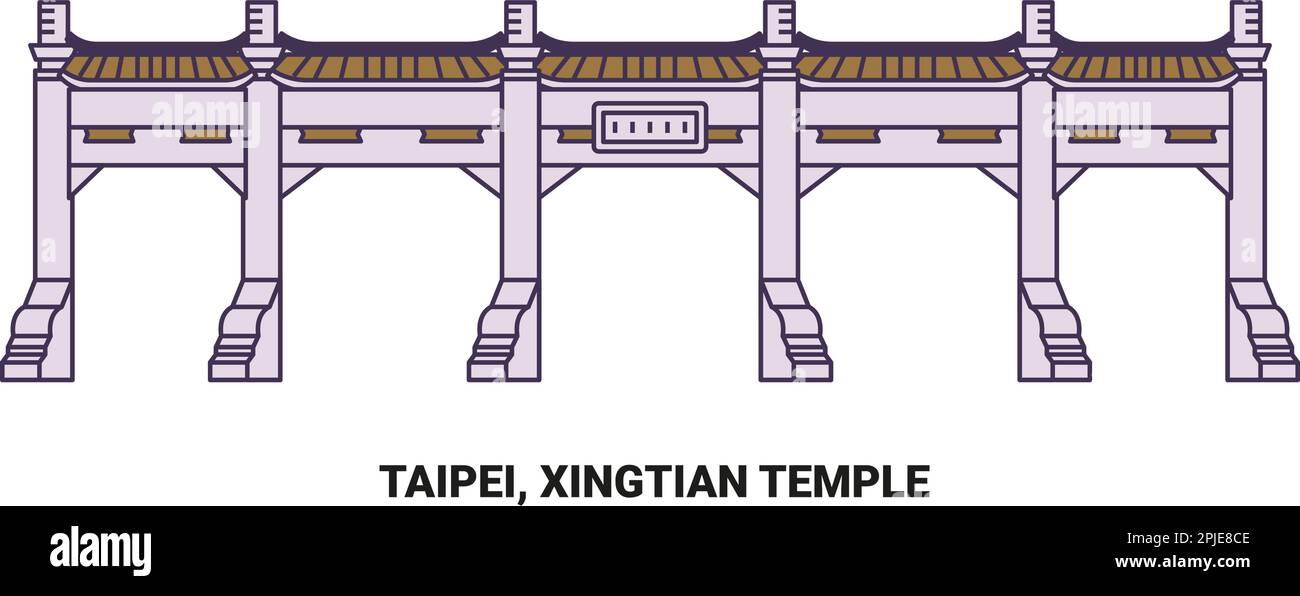 Taiwan, Taipei, Xingtian Temple, travel landmark vector illustration ...