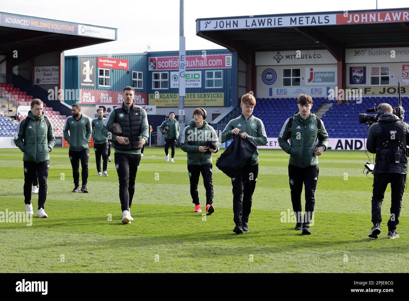 Celtic players arrive at the ground for the cinch Premiership match at ...