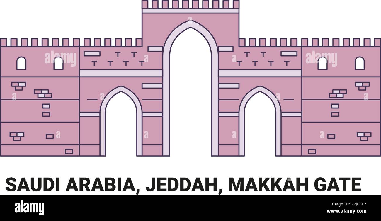 Saudi Arabia, Jeddah, Makkah Gate, travel landmark vector illustration ...
