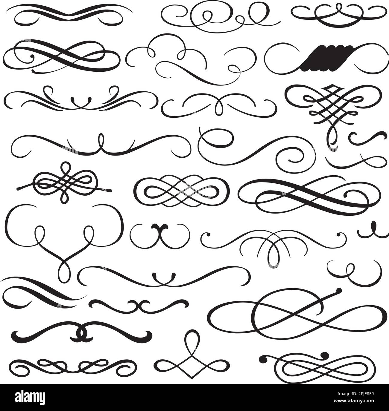 Set of hand drawn calligraphy ornaments in vector illustration style ...