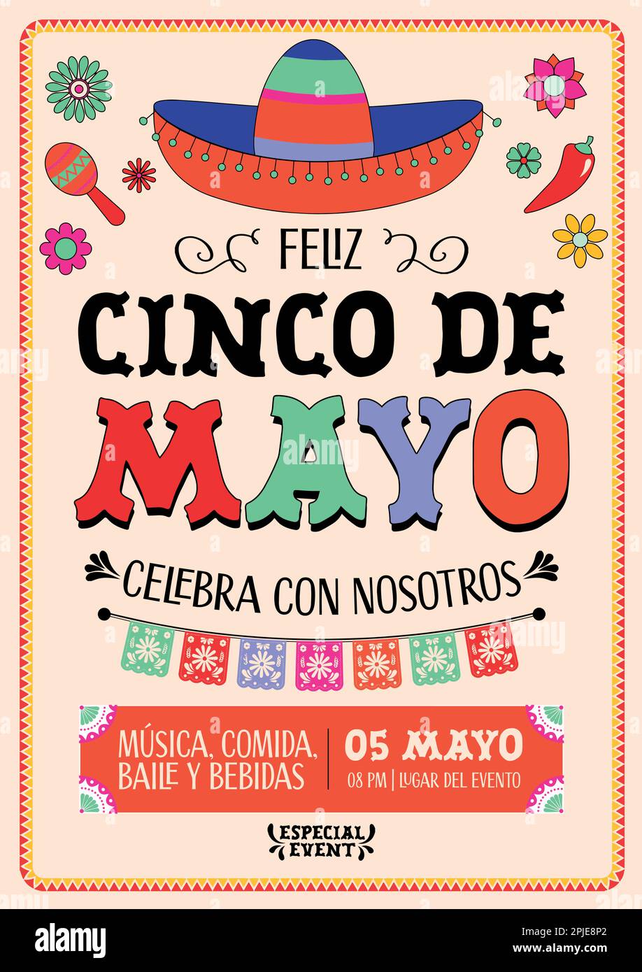 Cinco de Mayo - May 5, federal holiday in Mexico. Fiesta banner and ...
