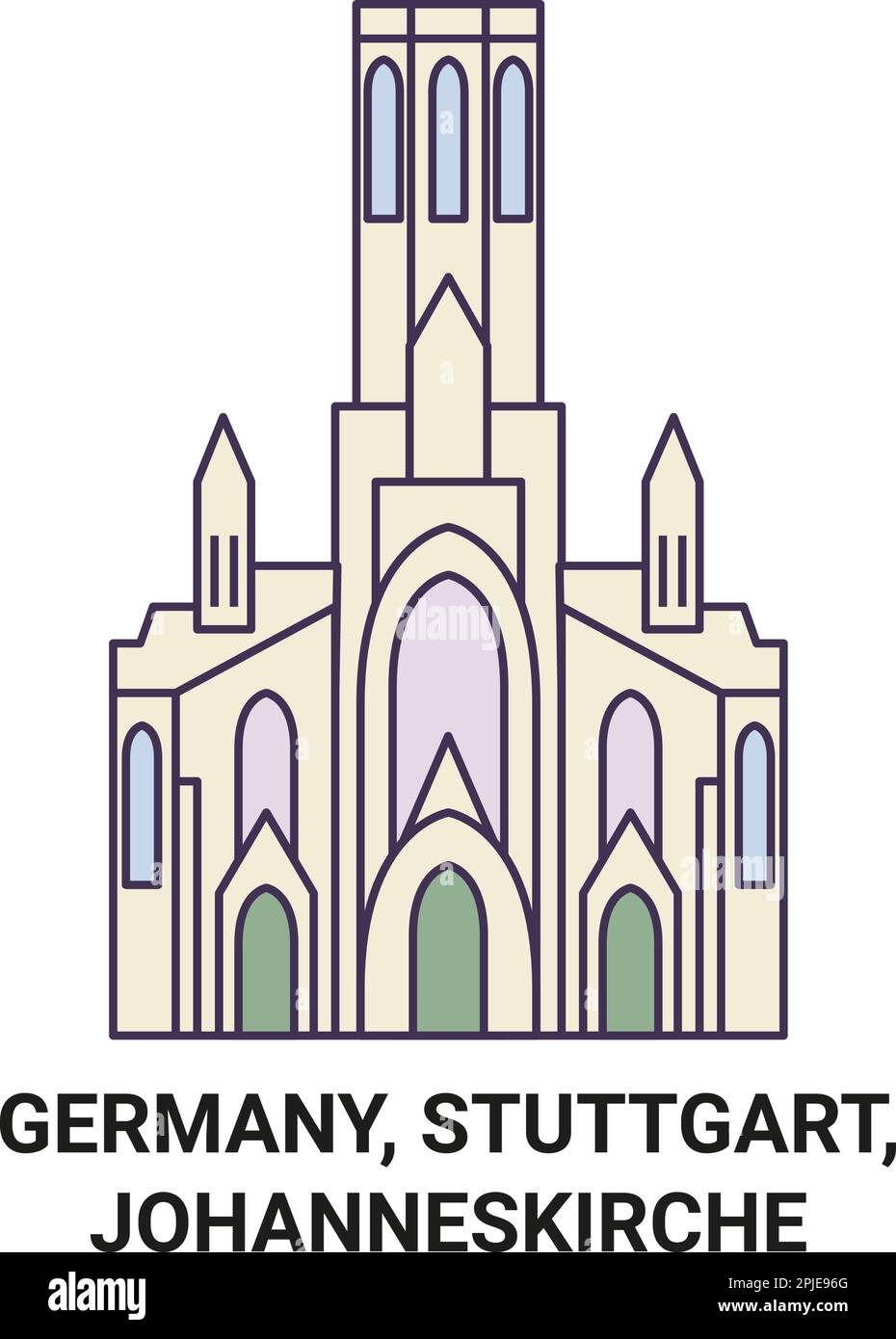 Germany, Stuttgart, Johanneskirche travel landmark vector illustration Stock Vector Image & Art ...
