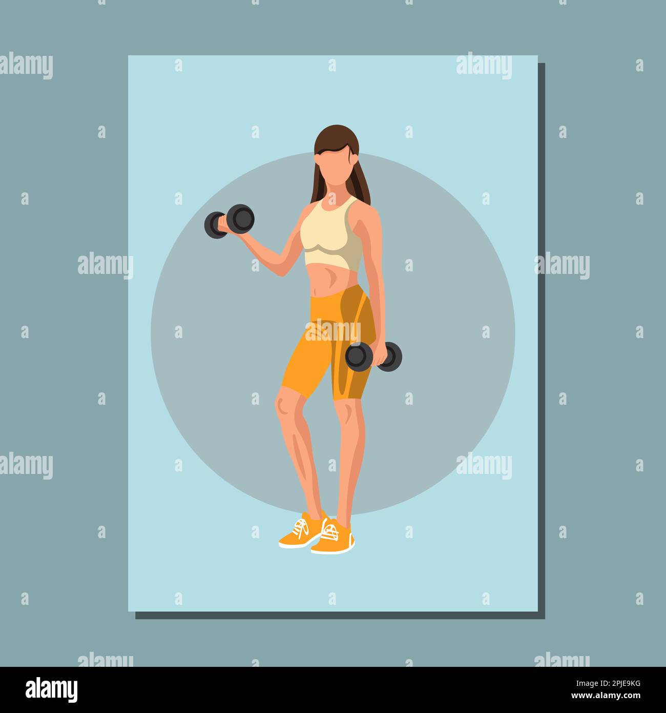 Fitness poster with a Caucasian woman in sportswear standing and doing ...
