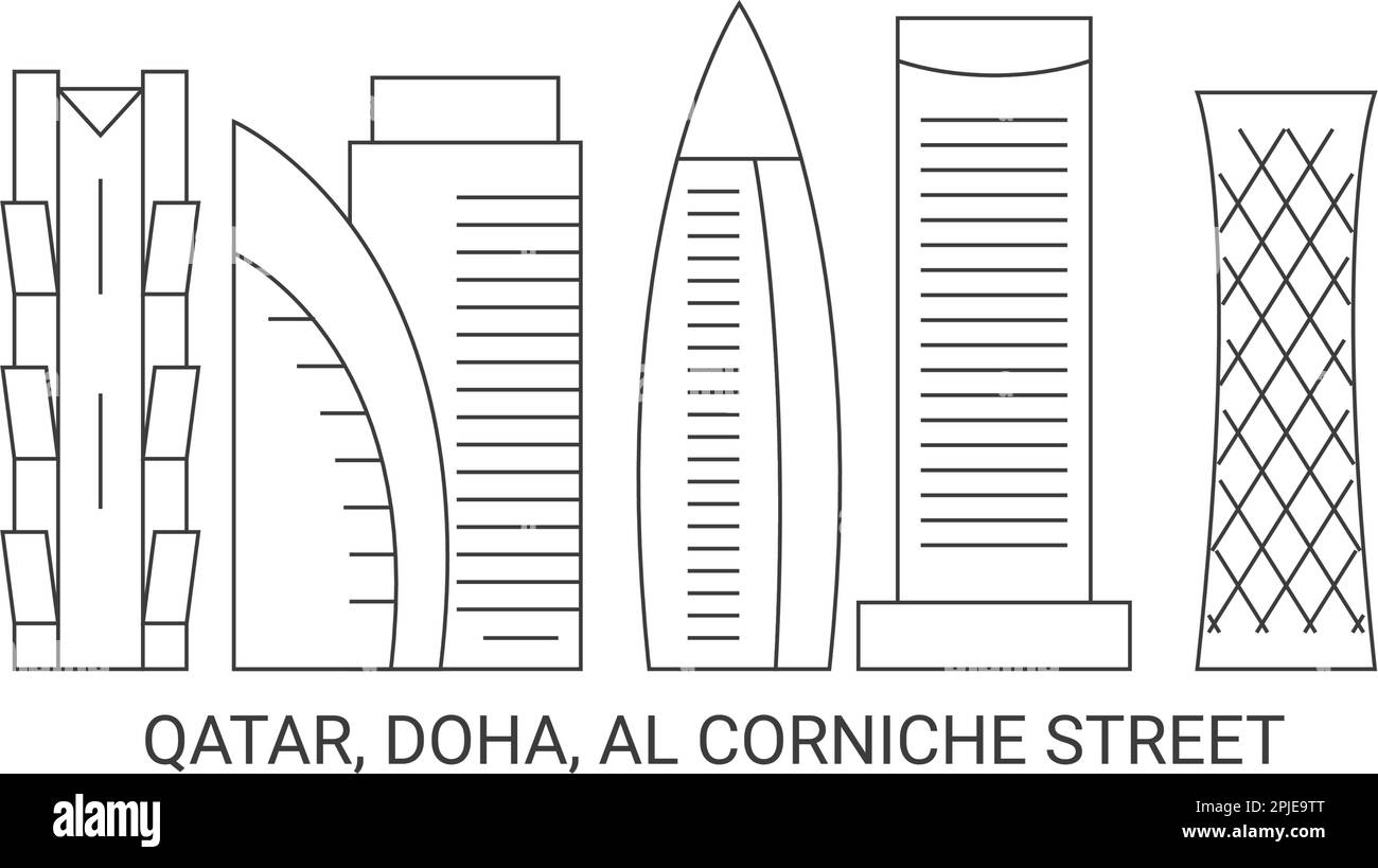 Qatar, Doha, Al Corniche Street, travel landmark vector illustration ...