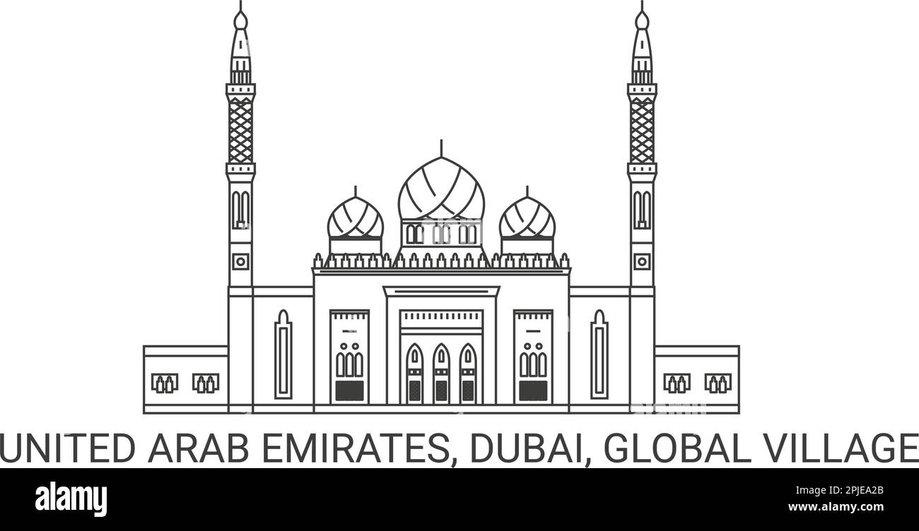 United Arab Emirates, Dubai, Global Village, travel landmark vector ...