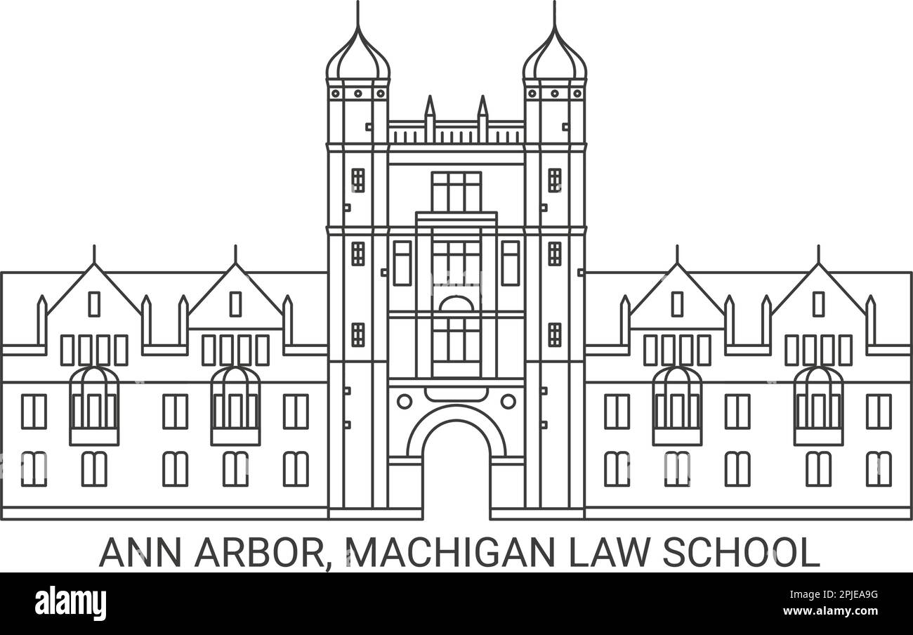 Usa, Ann Arbor, Machigan Law School travel landmark vector illustration ...
