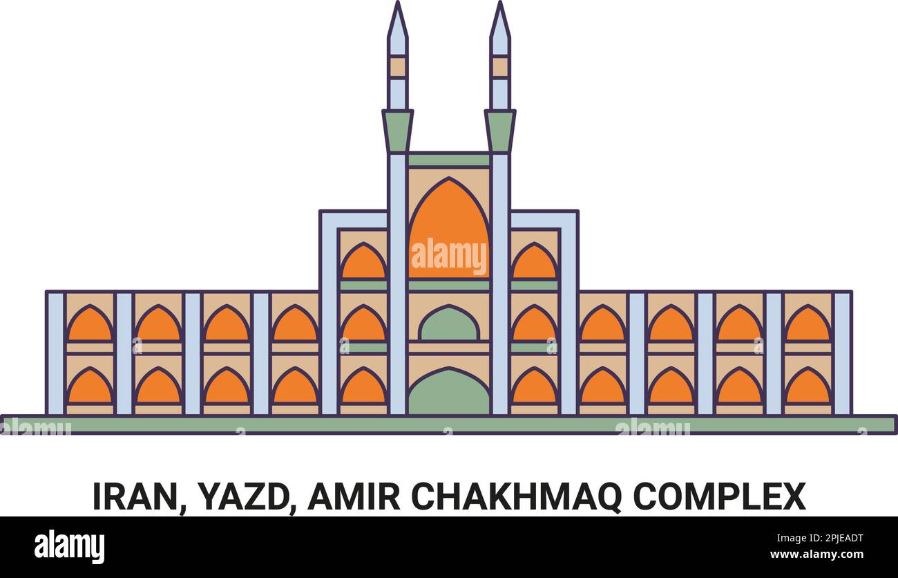 Iran, Yazd, Amir Chakhmaq Complex, travel landmark vector illustration ...