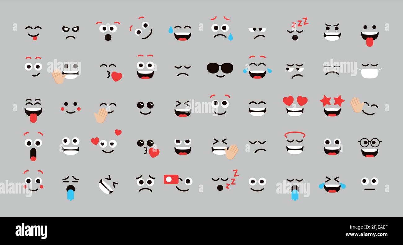 Cute faces feeling vector set for social media post and reaction. Funny ...
