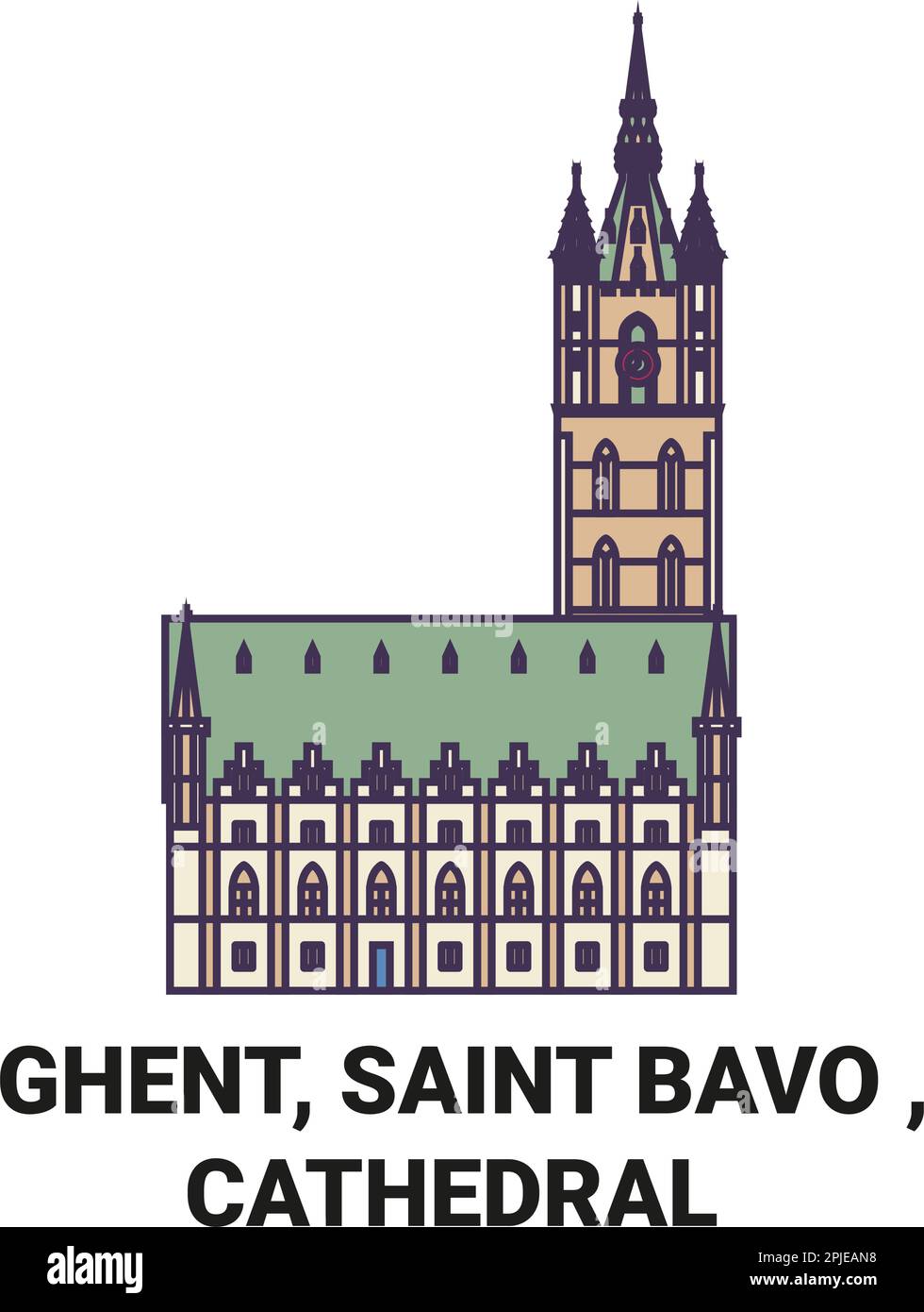 Belgium, Ghent, Saint Bavo , Cathedral travel landmark vector ...