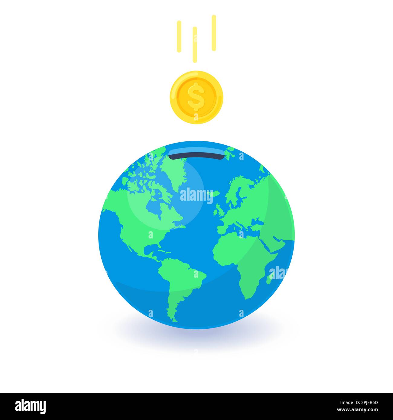 Earth globe as moneybox with dollar coin. Vector illustration isolated ...