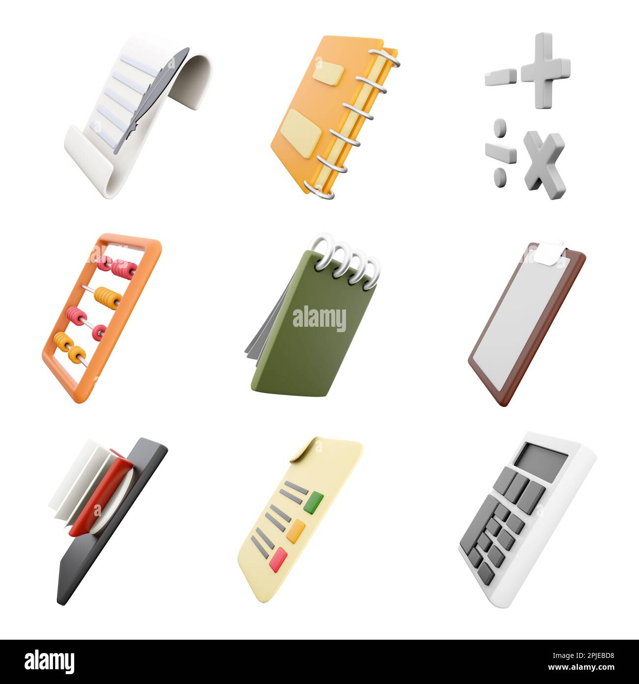 3d rendering math signs, notebook, math, abocus, telephone with open ...