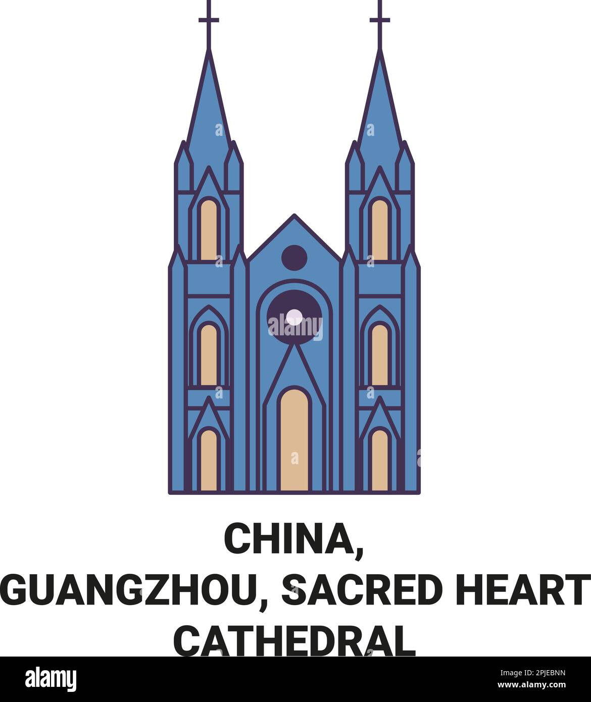 China, Guangzhou, Sacred Heart Cathedral travel landmark vector ...