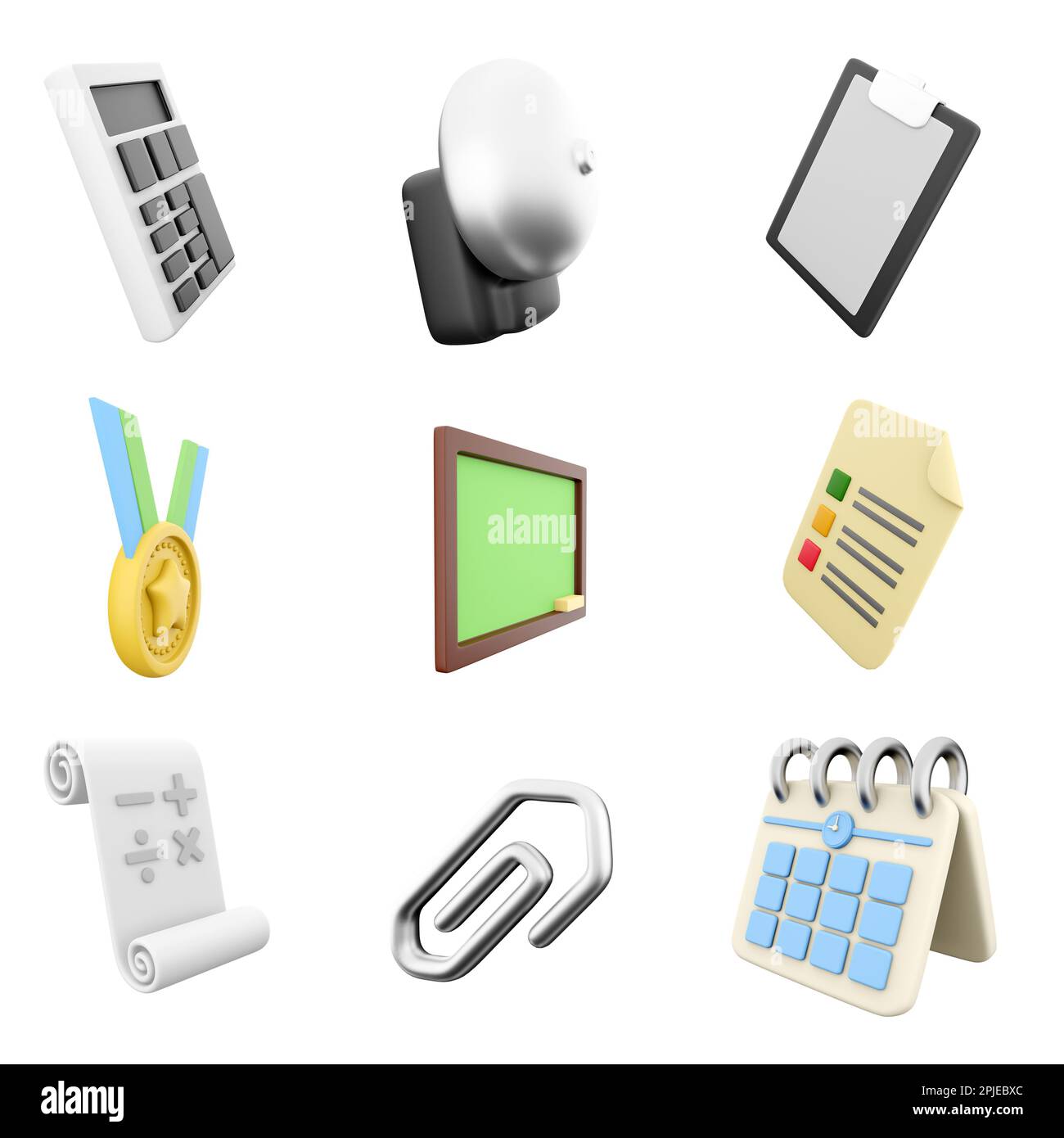 3d rendering calculator, bell, notepad, medal, blackboard, examination ...