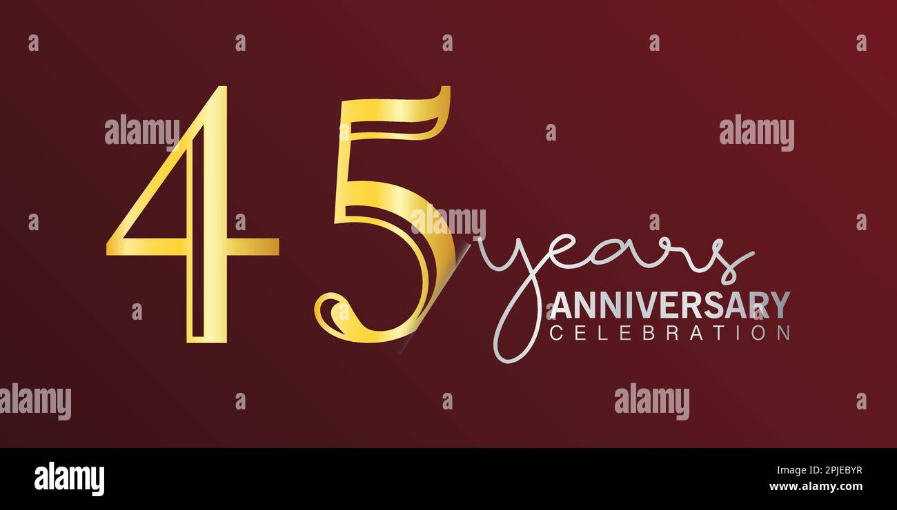 45th Years Anniversary Logo Gold and red Color isolated on elegant ...