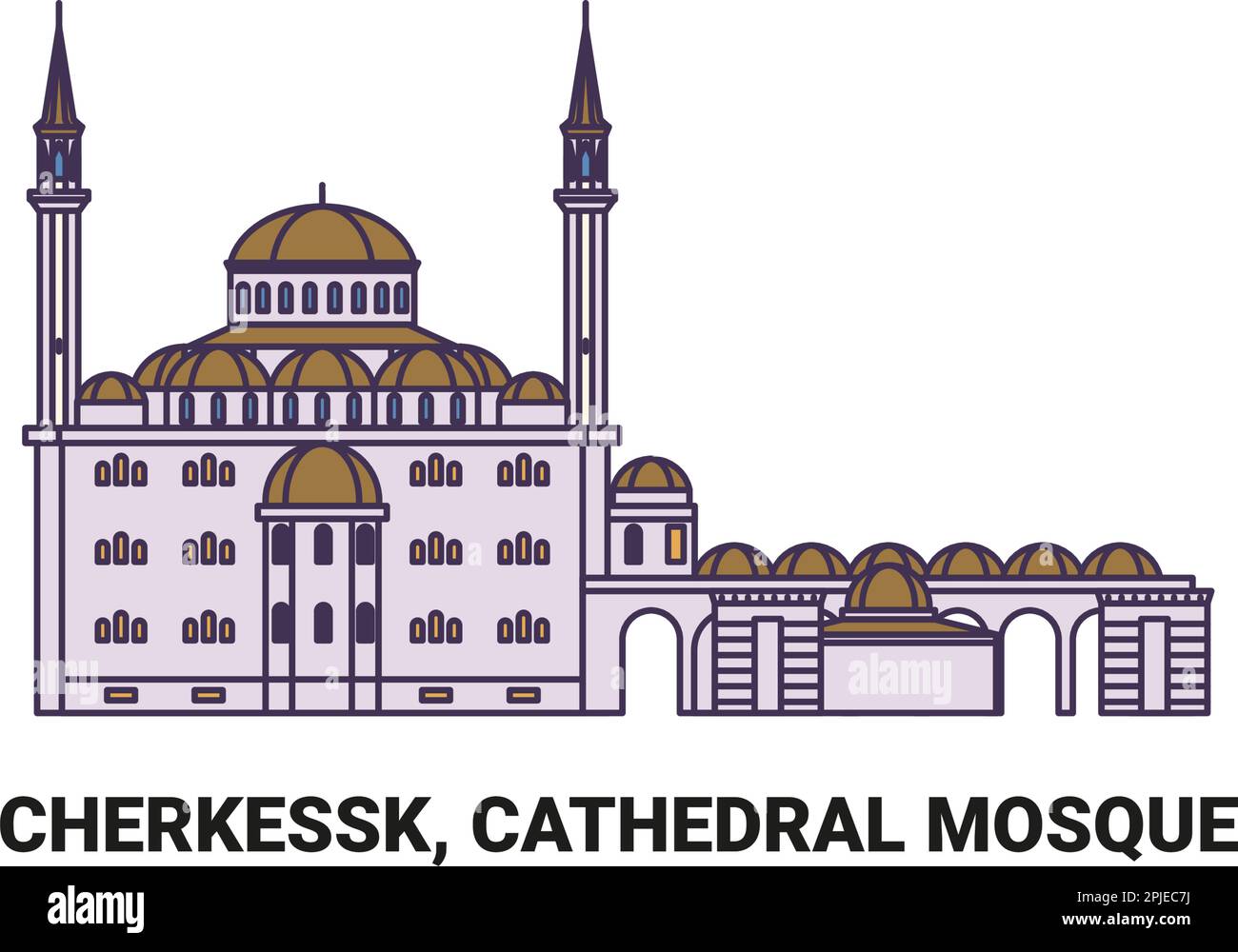 Russia, Cherkessk, Cathedral Mosque travel landmark vector illustration ...