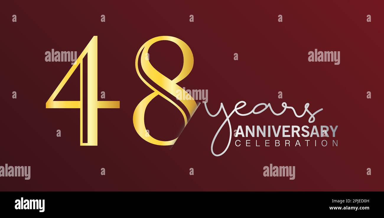 48th Years Anniversary Logo Gold and red Color isolated on elegant ...