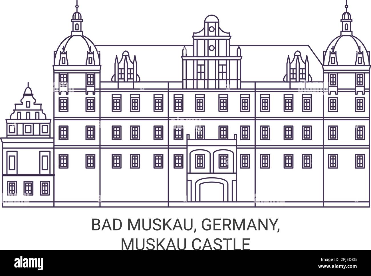 Germany, Bad Muskau, Muskau Castle travel landmark vector illustration ...
