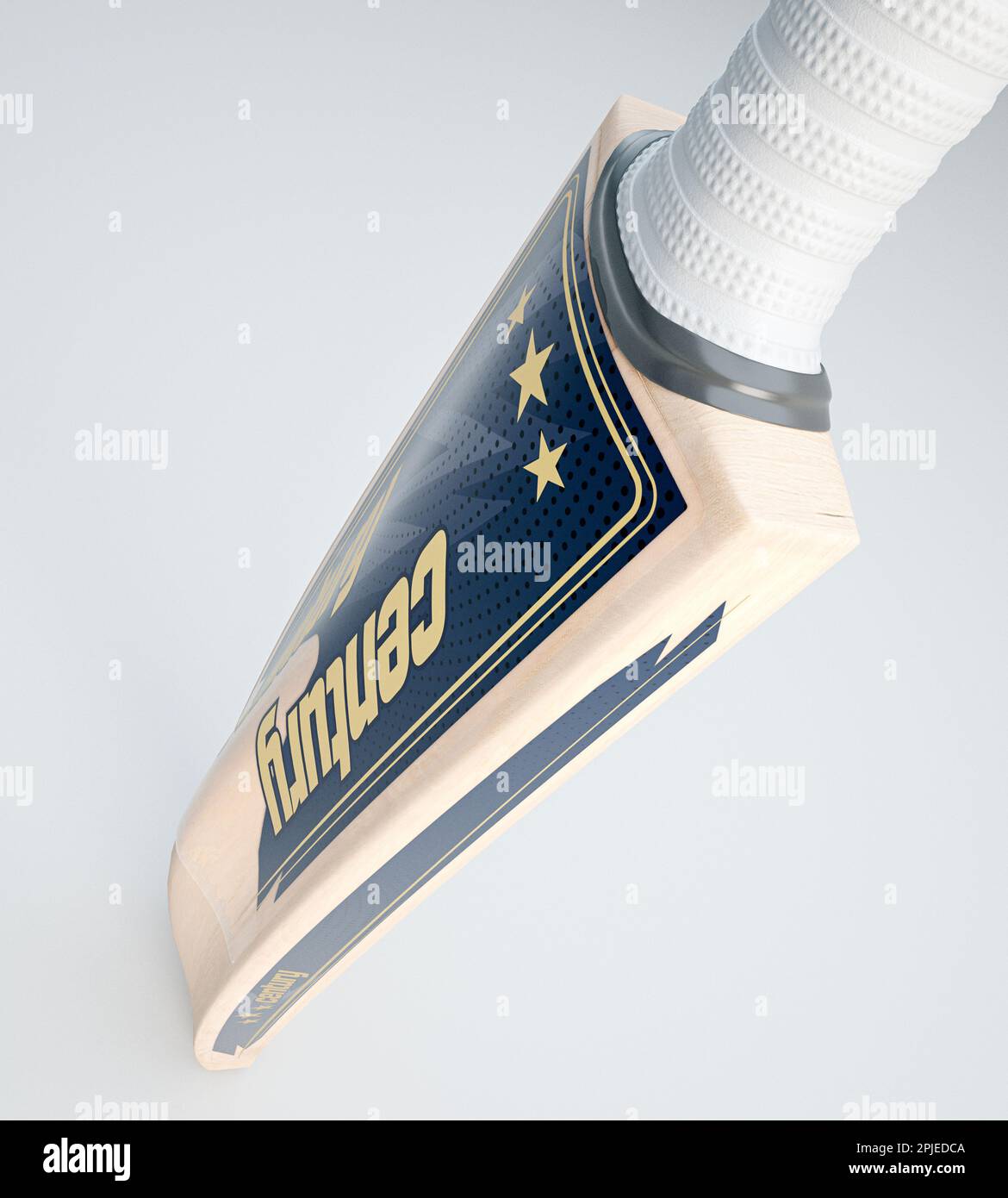 A modern wooden cricket bat with generic brand decals on an isolated ...