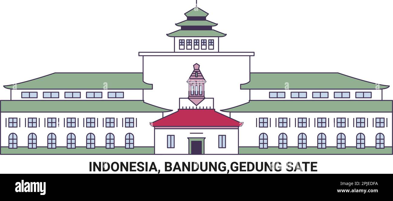 Indonesia, Bandung,Gedung Sate, travel landmark vector illustration ...