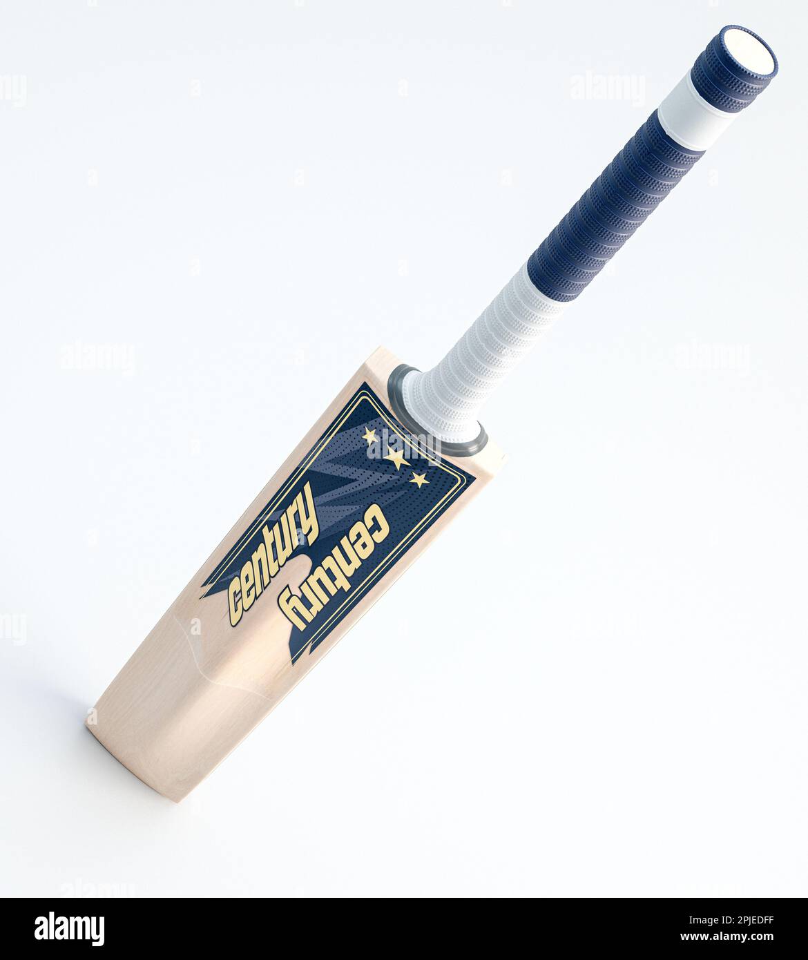 A modern wooden cricket bat with generic brand decals on an isolated ...