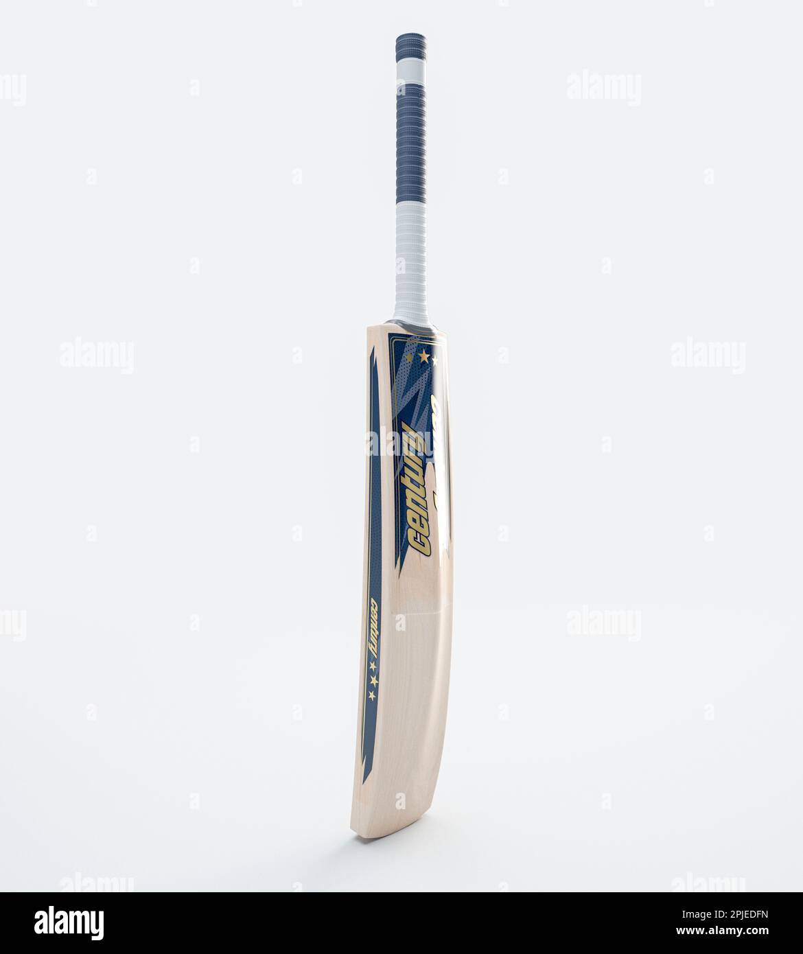 A modern wooden cricket bat with generic brand decals on an isolated ...