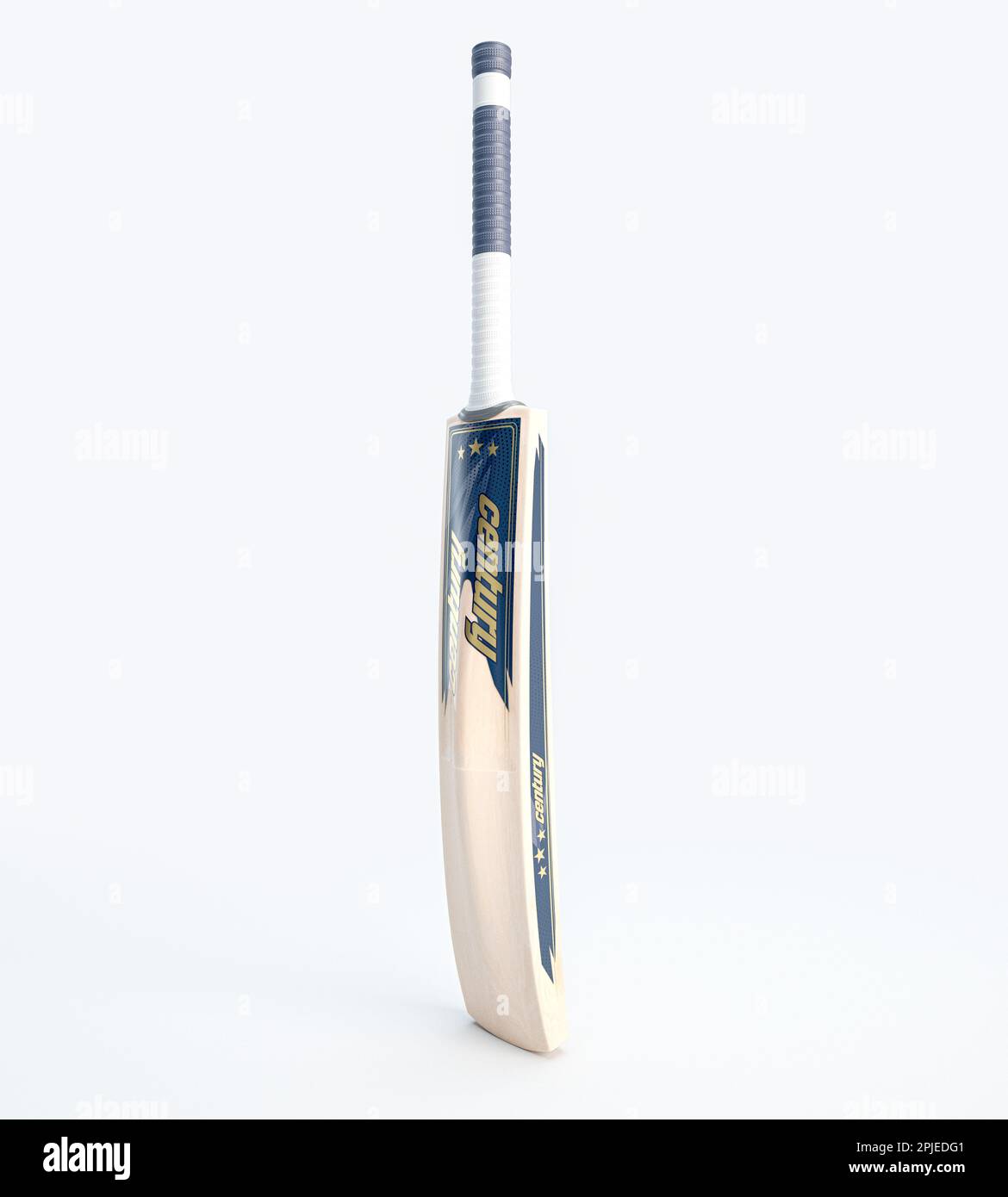 A modern wooden cricket bat with generic brand decals on an isolated ...