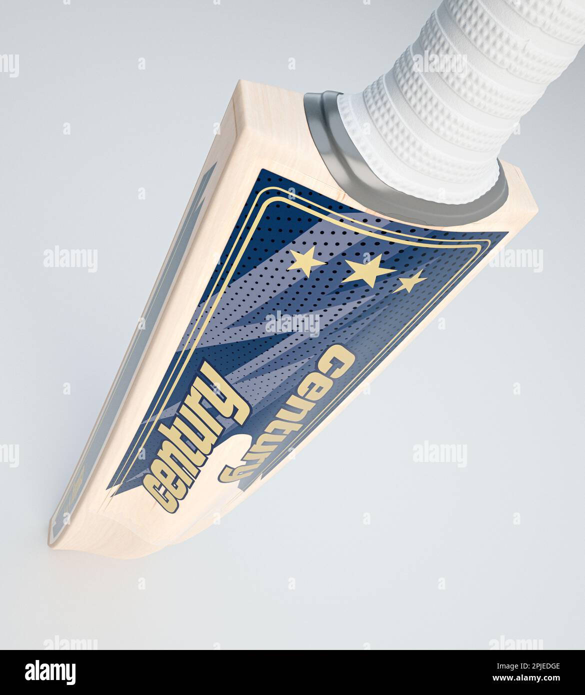 A modern wooden cricket bat with generic brand decals on an isolated ...