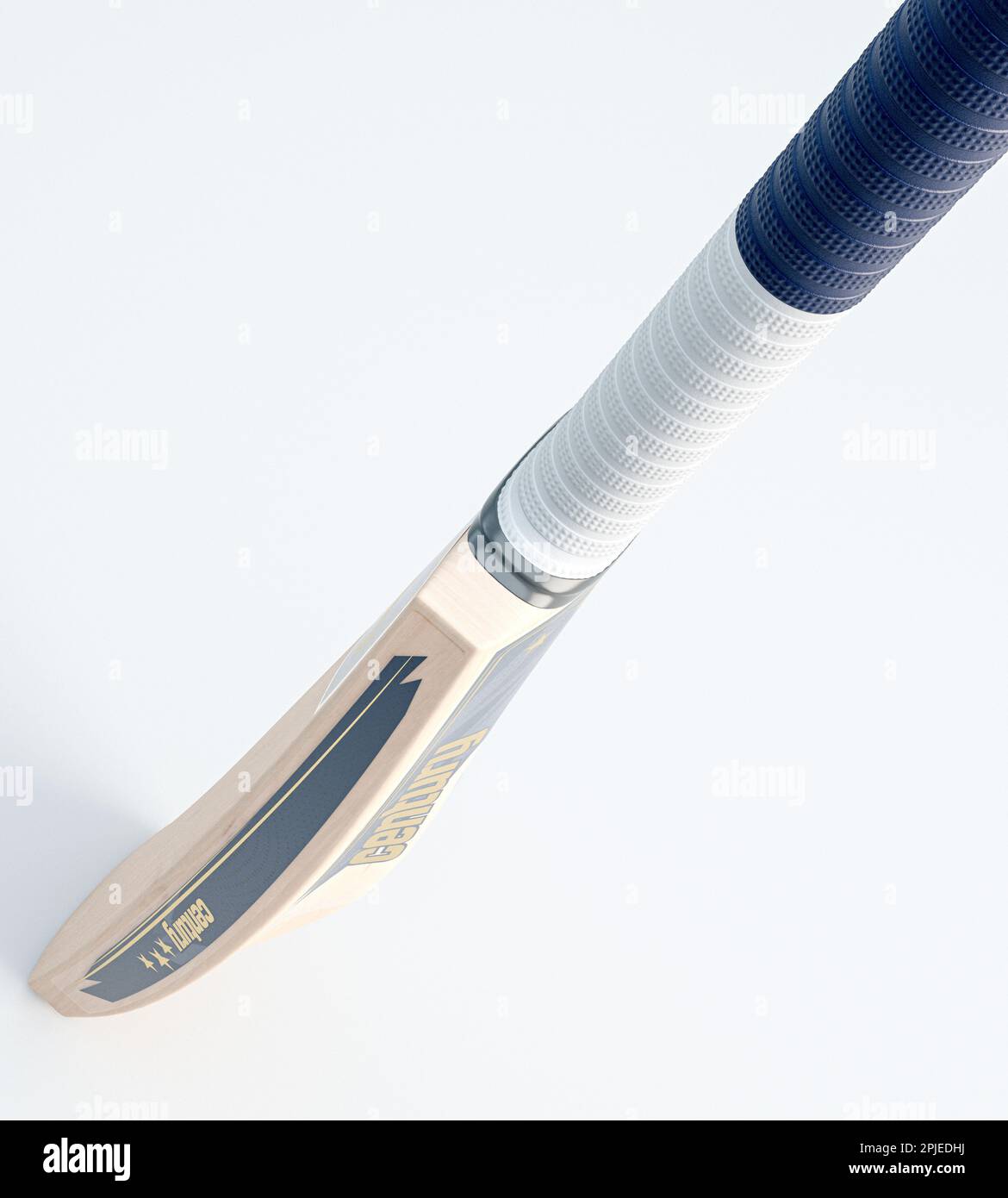 A modern wooden cricket bat with generic brand decals on an isolated ...