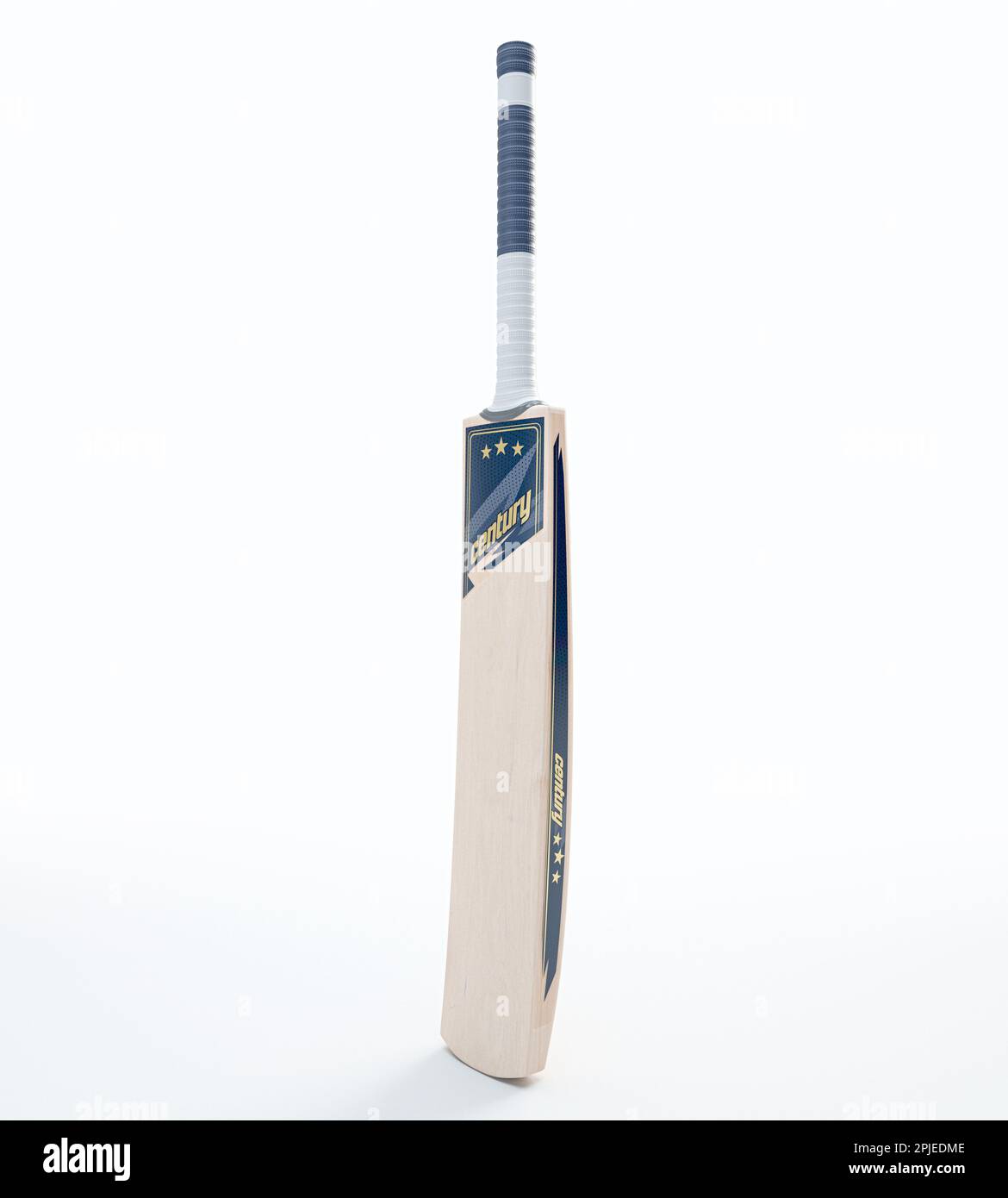 A modern wooden cricket bat with generic brand decals on an isolated ...