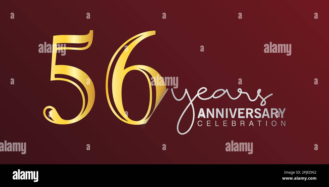 56th Years Anniversary Logo Gold and red Color isolated on elegant ...