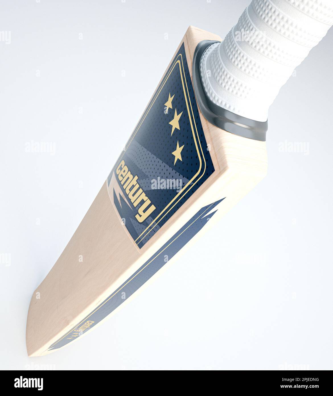 A modern wooden cricket bat with generic brand decals on an isolated ...