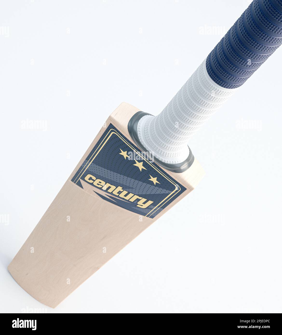 A modern wooden cricket bat with generic brand decals on an isolated ...