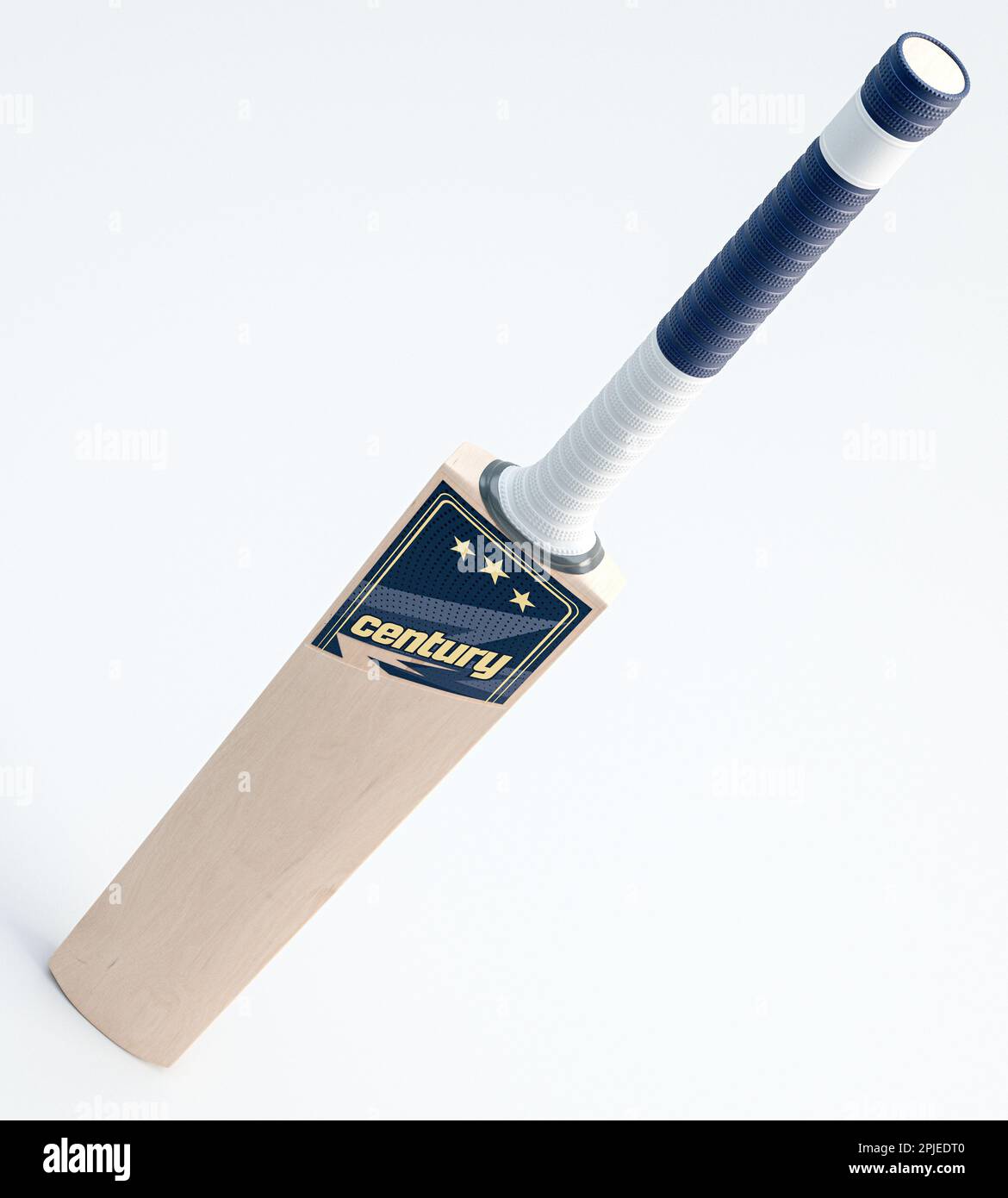 A modern wooden cricket bat with generic brand decals on an isolated ...
