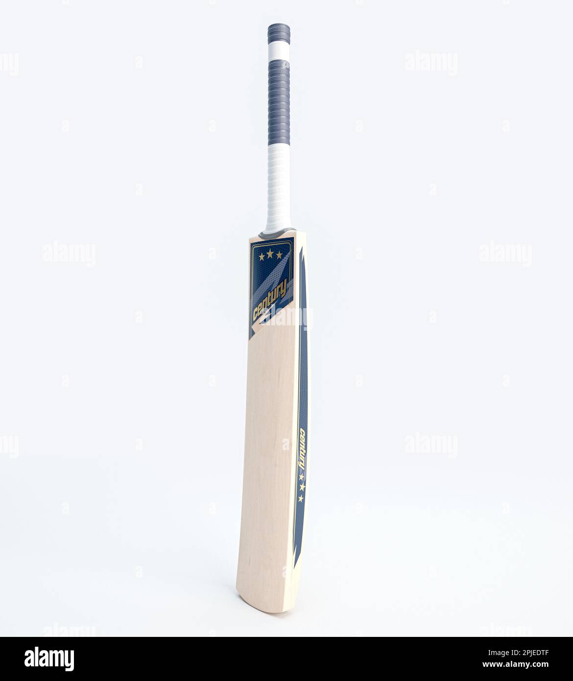 A modern wooden cricket bat with generic brand decals on an isolated ...