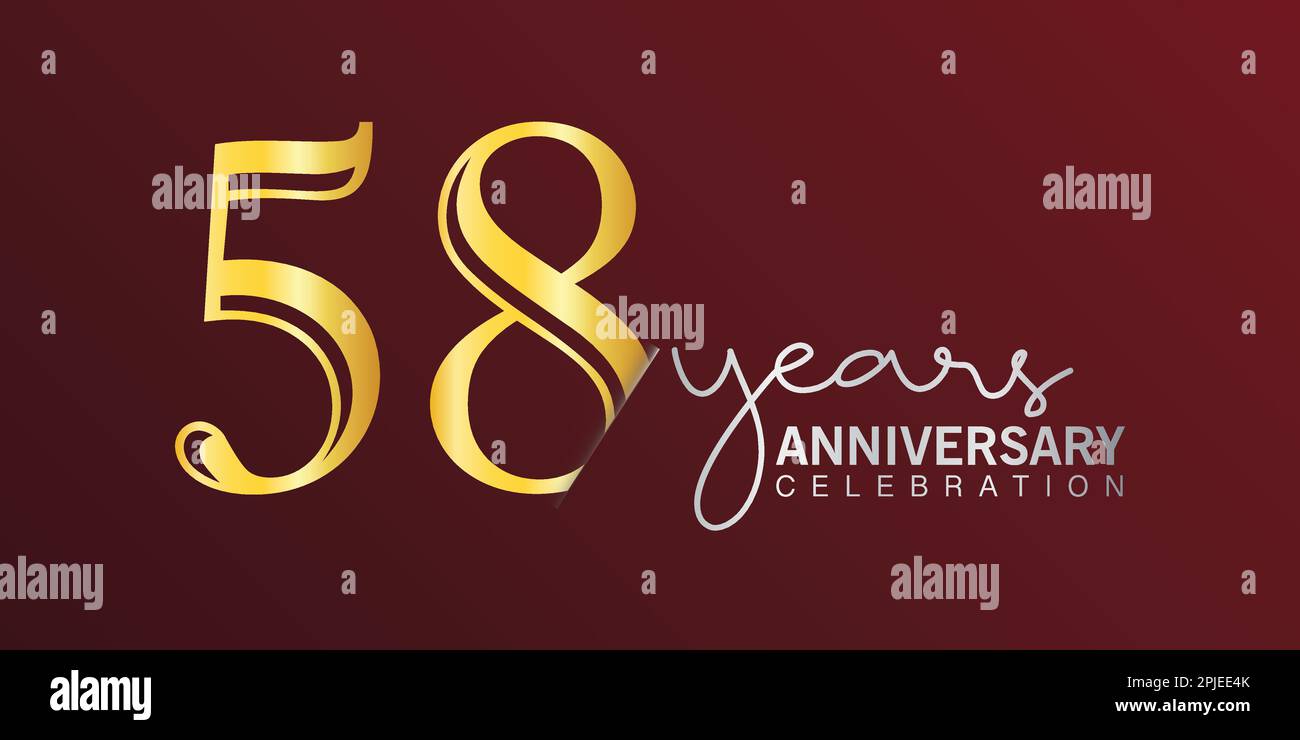 58th Years Anniversary Logo Gold and red Color isolated on elegant ...