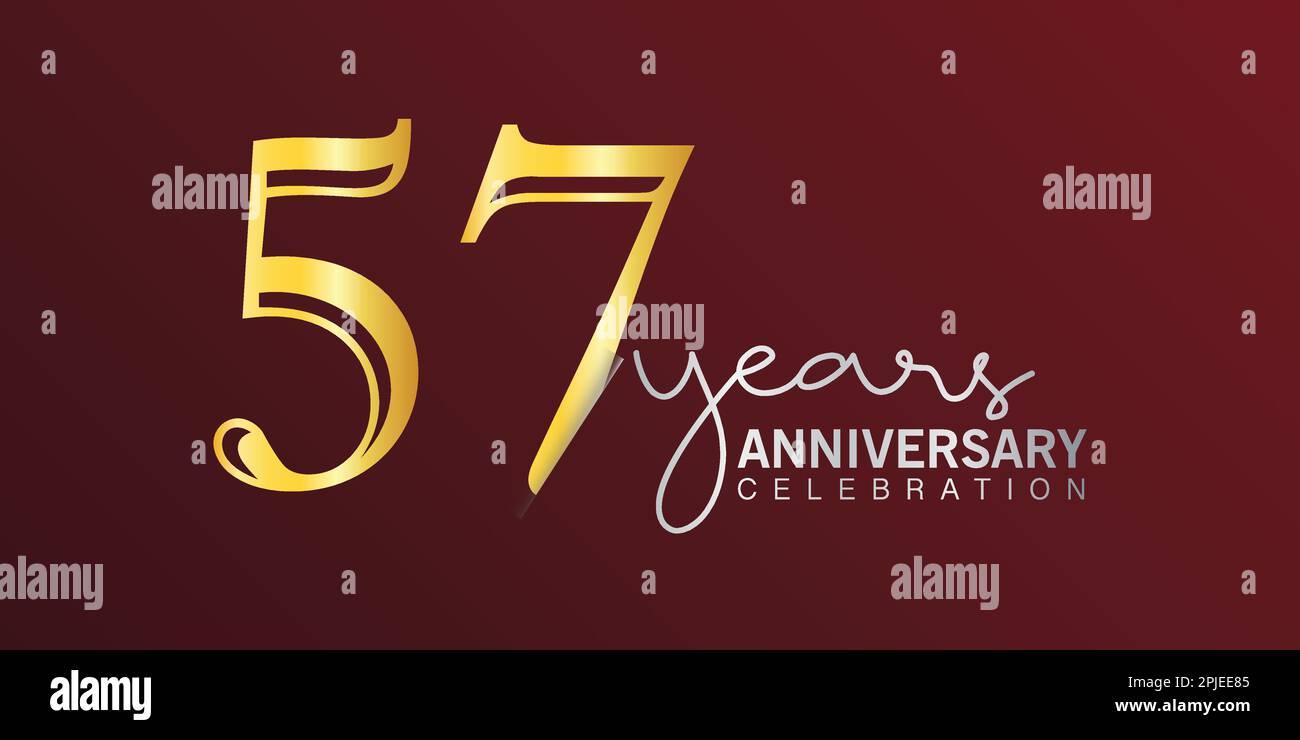 57th Years Anniversary Logo Gold and red Color isolated on elegant ...