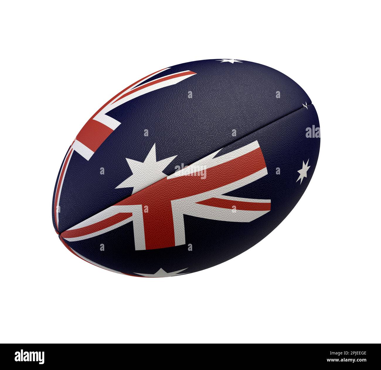 A white textured rugby ball with color design representing the ...